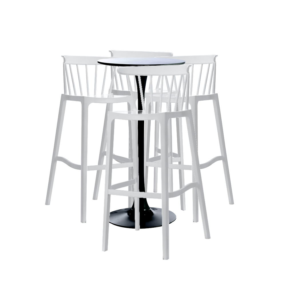 Set masa si scaune de bar, 5 piese, masa neagra 60x101cm cu 4 scaune ...